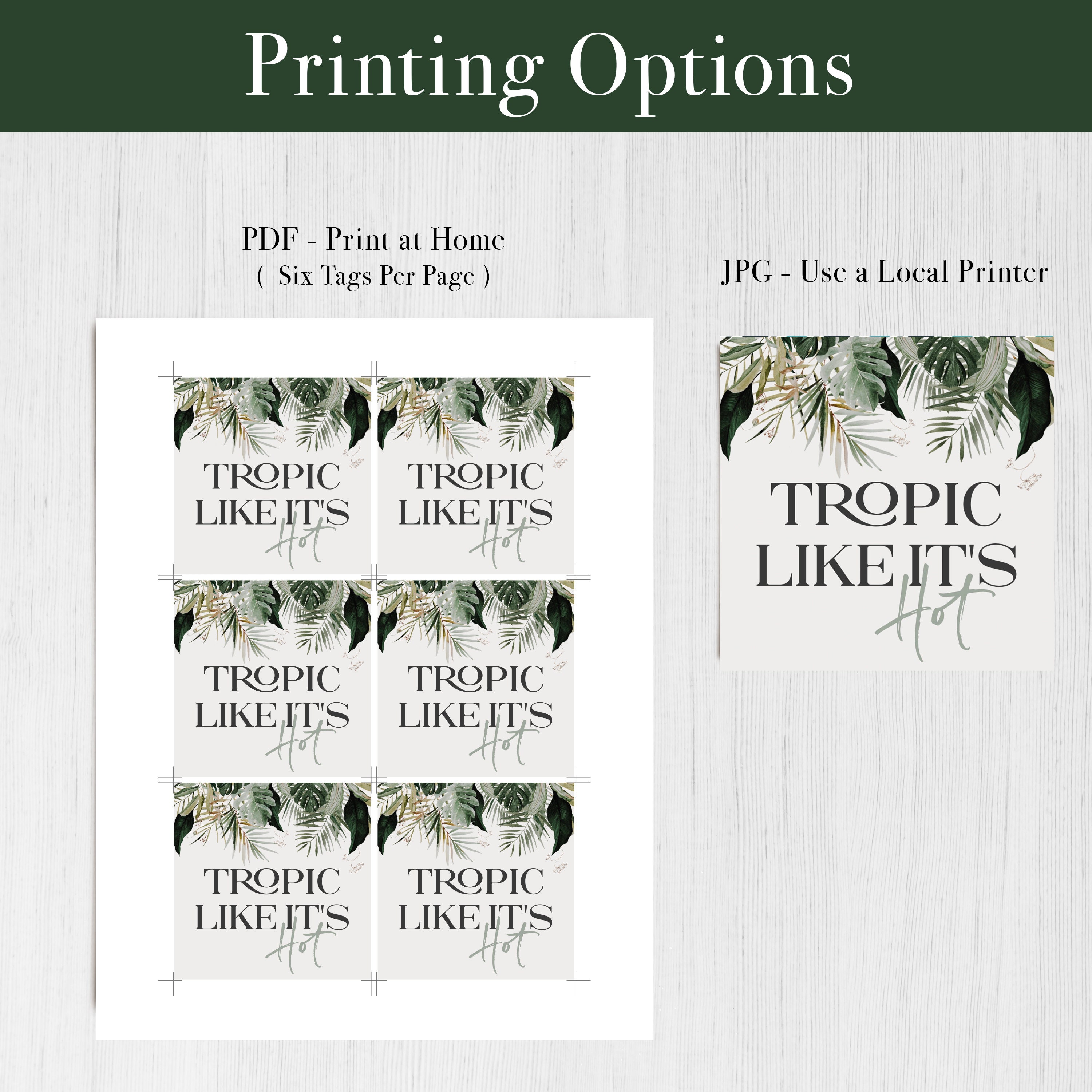 Printable Tropical Favor Gift Tag Topic Like Its Hot Square Wedding ...