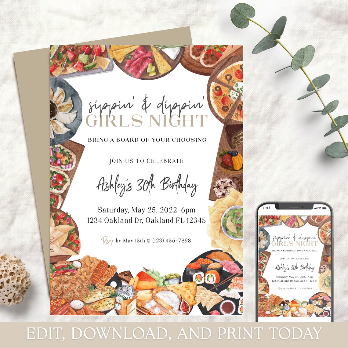 Editable Charcuterie Board Night Party DIY Board BYOB Bridal - Etsy