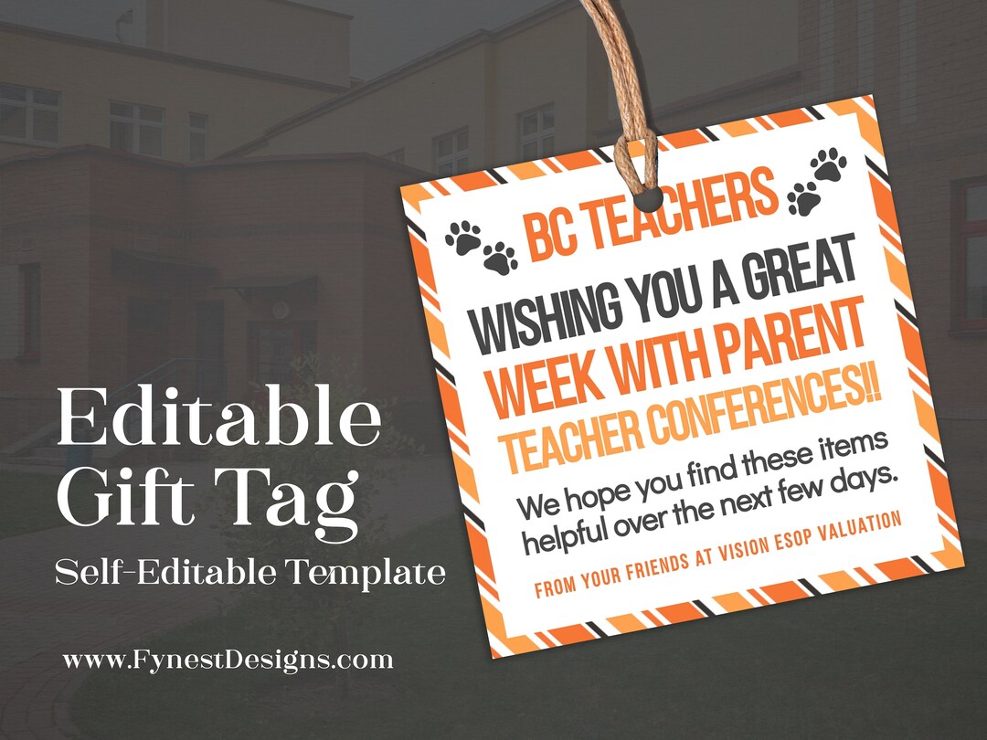Personalized Parent Teacher Conference Survival Gift Tags Template Kit ...