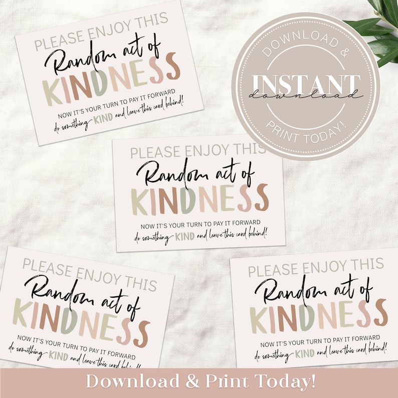 Random Act of Kindness Printable Card Instant Download Pay - Etsy