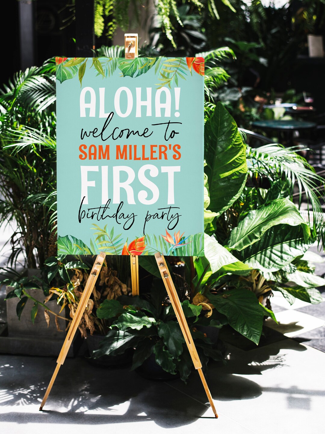 Editable Aloha 1st Birthday Welcome Sign | Jungle Tropical Leaves ...