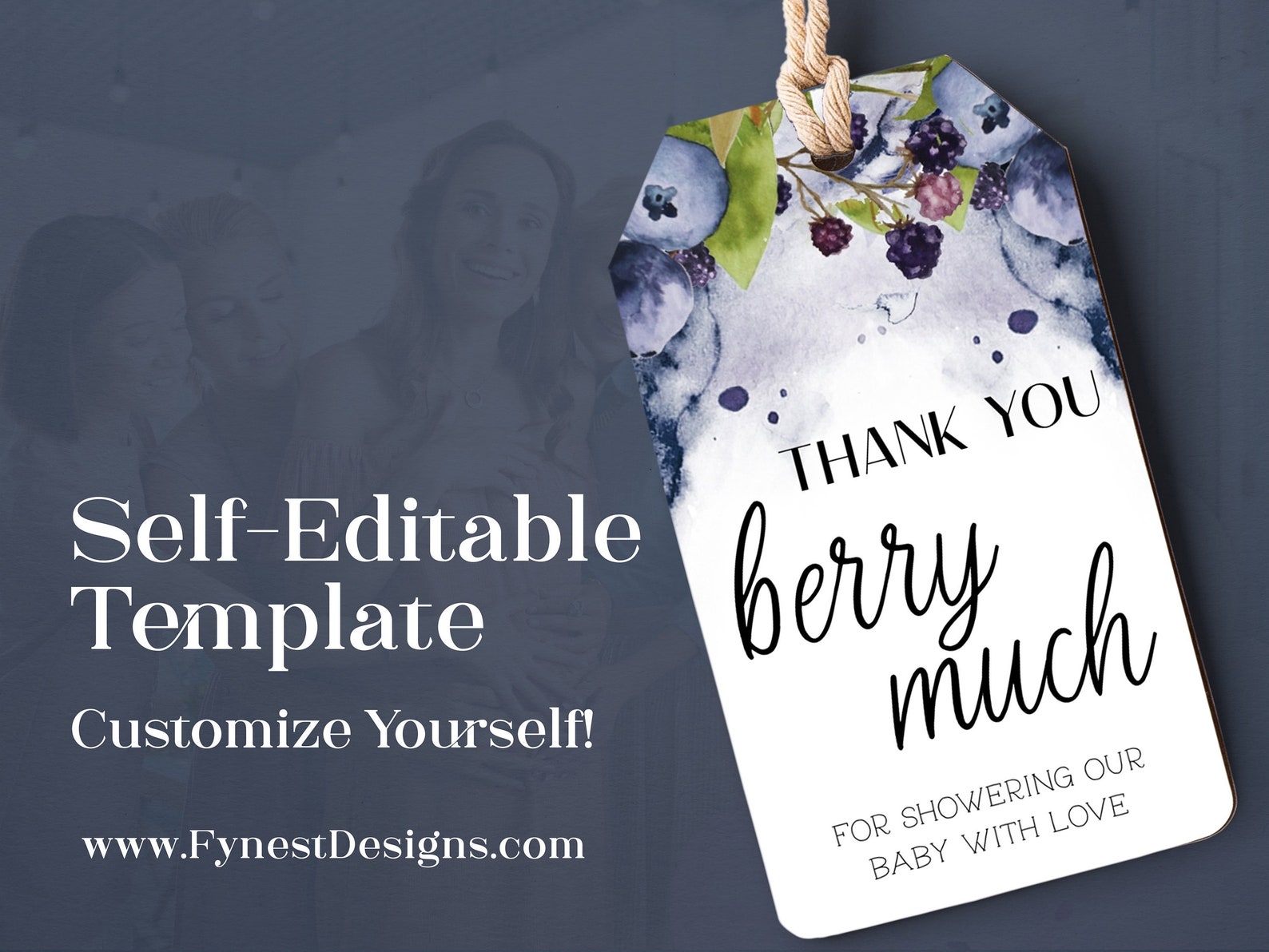 Editable Berry Blueberry Thank You Tag | Calligraphy Unisex Berry ...