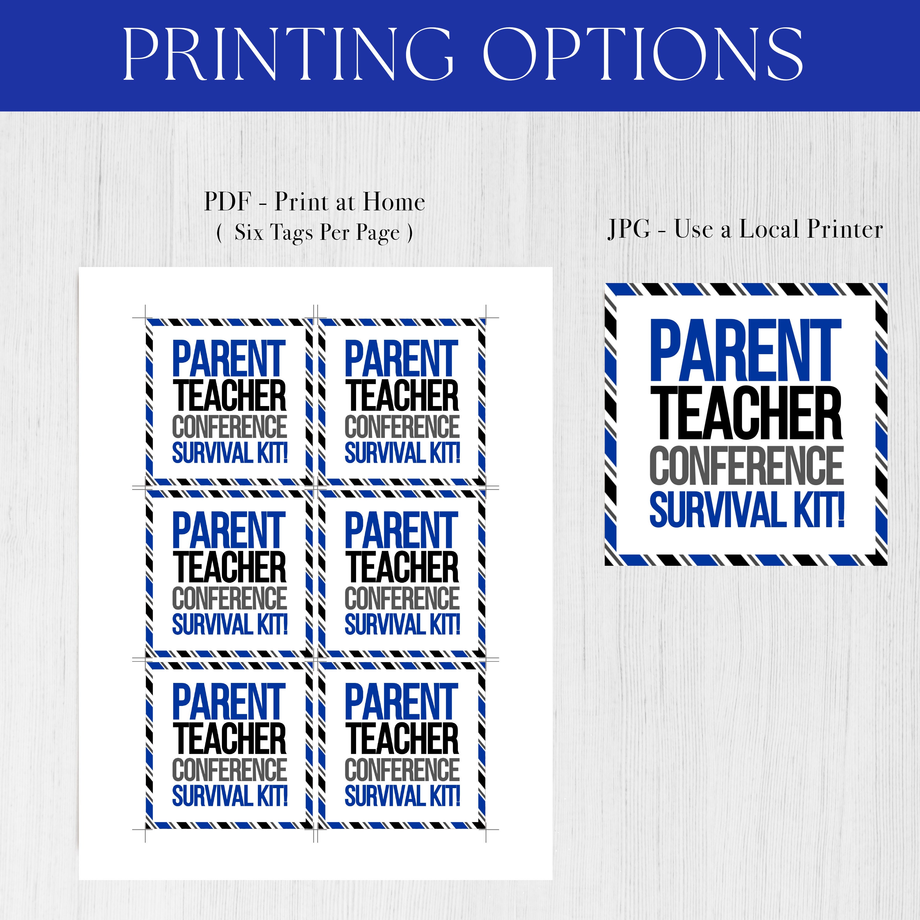 Parent Teacher Conference Survival Kit Square Gift Tags | Navy Black ...