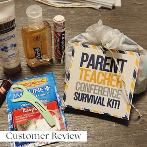 Parent Teacher Conference Survival Kit Square Gift Tags Navy and Yellow ...