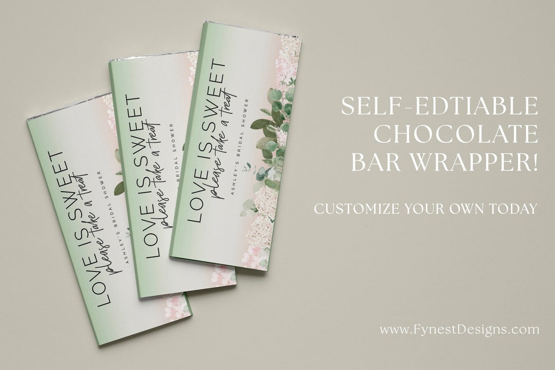 Editable Chocolate Wrapper Italian Floral Sunset Pink White Greenery ...