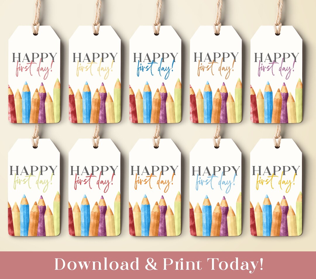 Printable First Day of School Gift Tags | Set of 10 Colors Bundle ...