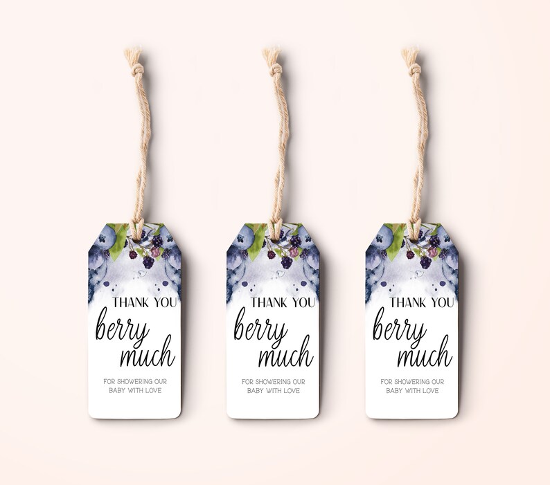 Editable Berry Blueberry Thank You Tag | Calligraphy Unisex Berry ...