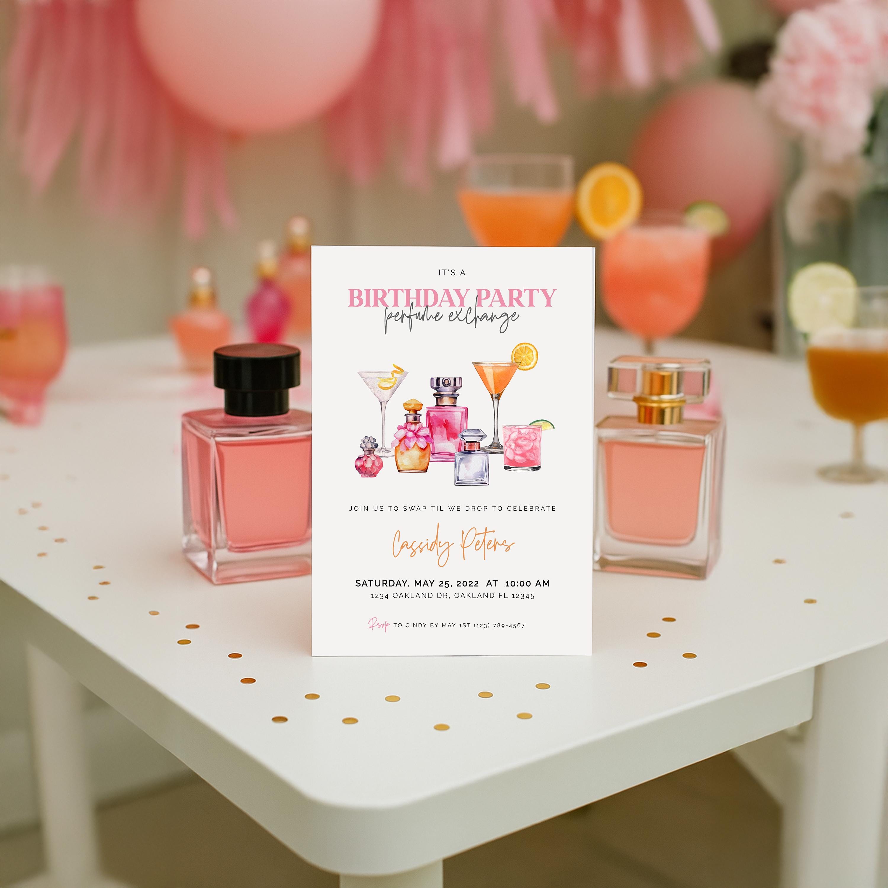 Editable Perfume Themes Party Invitation Canva Template Perfume Swap ...