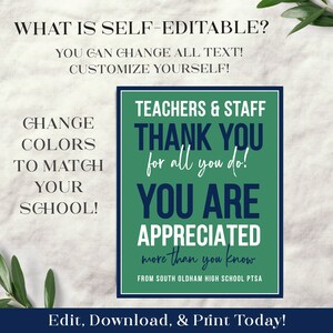 Editable Teacher Appreciation Staff Sign | PTO PTSA Staff Gift Ideas ...