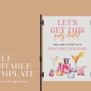 Editable Perfume Swap Welcome Sign Template Watercolor Perfume Bottle ...