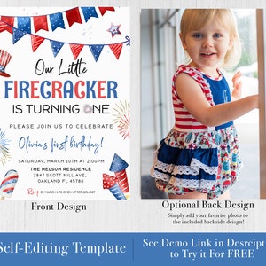 Editable Our Little Firecracker is Turning One | July 4th Patriotic 1st ...