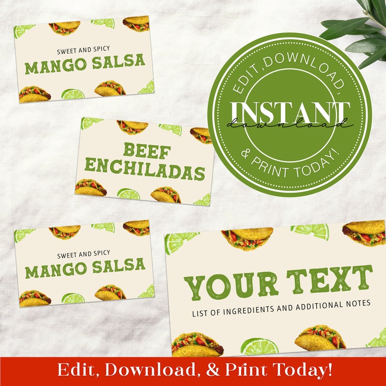 Editable Fiesta Food Buffet Label Fiesta Instant Download | Taco and ...