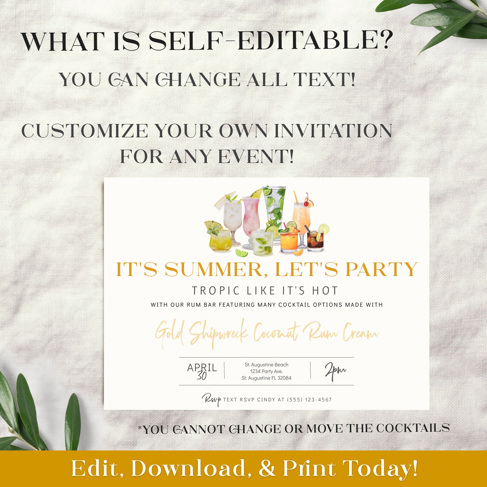 Editable Rum Cocktails Summer Kickoff Invitation Bridal - Etsy