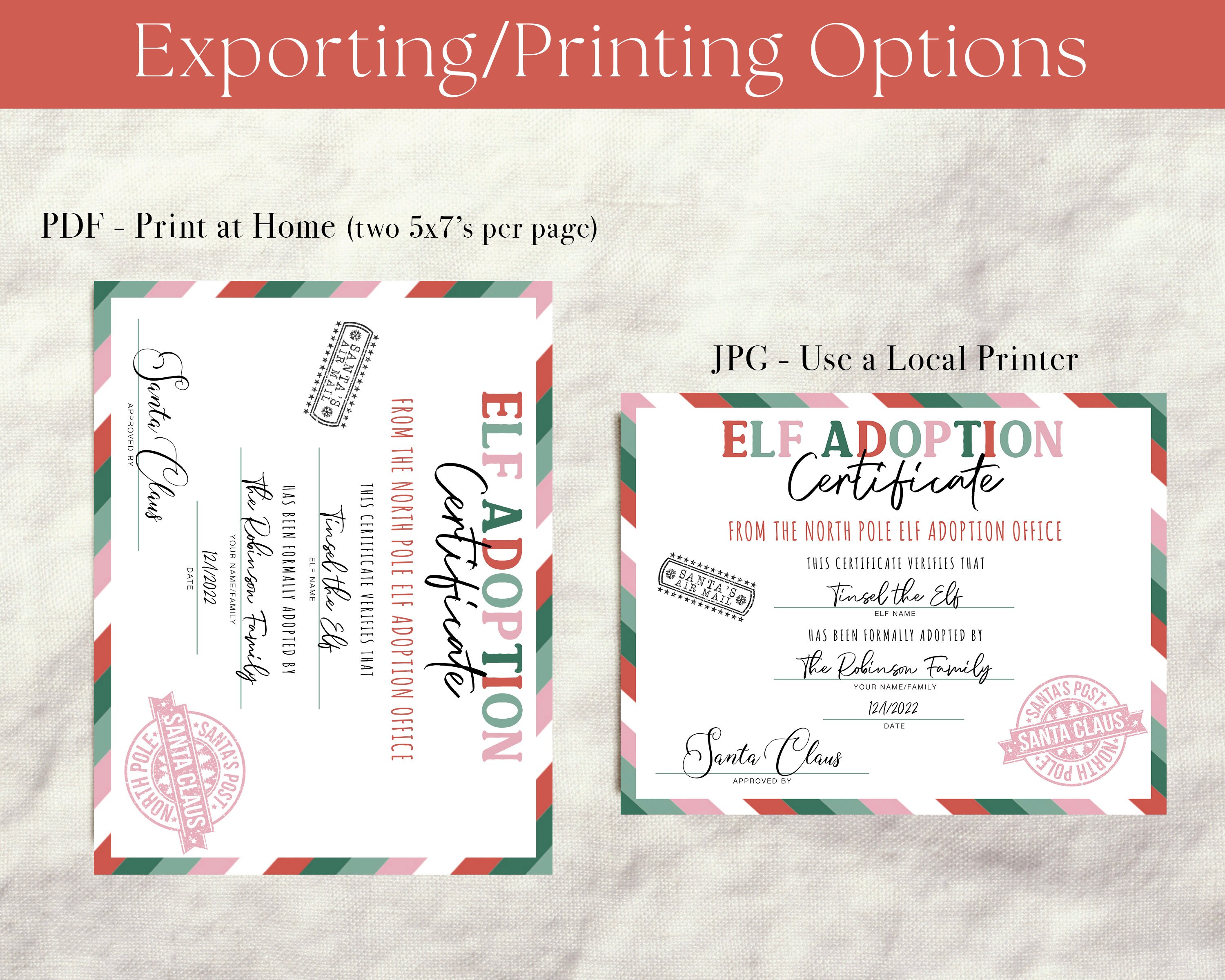 Editable Christmas Elf Adoption Certificate Self Editable Template ...