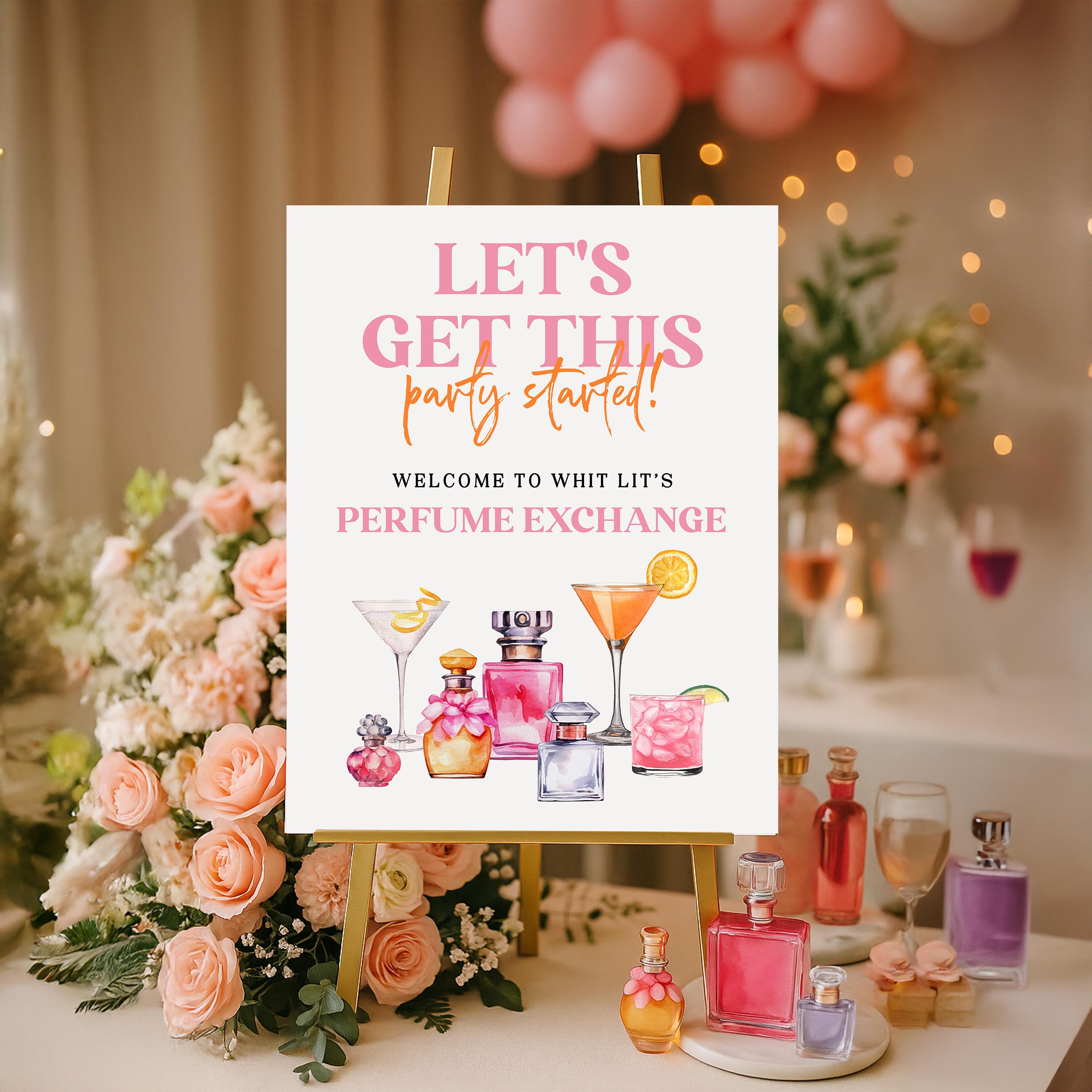 Editable Perfume Swap Welcome Sign Template Watercolor Perfume Bottle ...