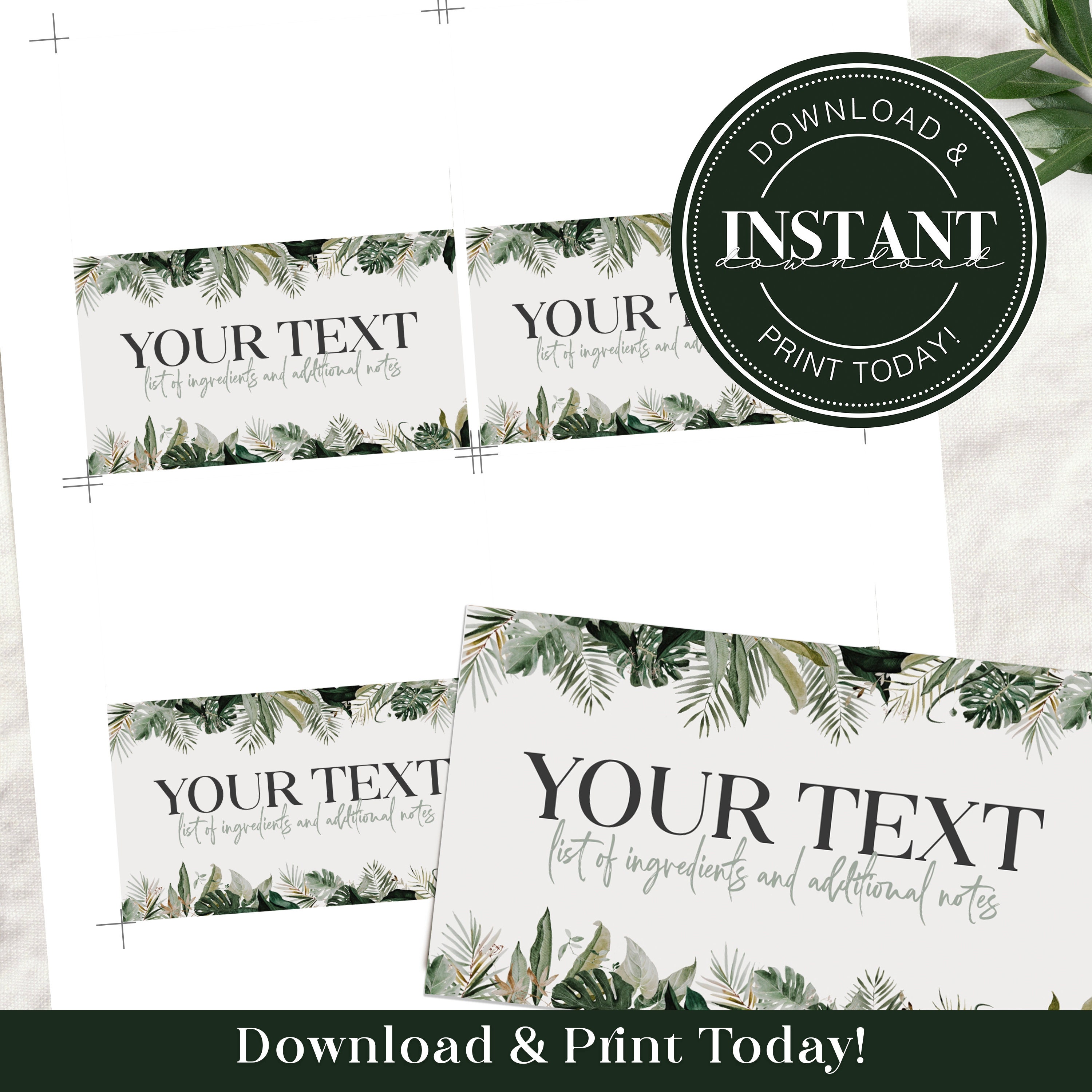 Editable Food Buffet Label Tropical Greenery Instant Download - Etsy