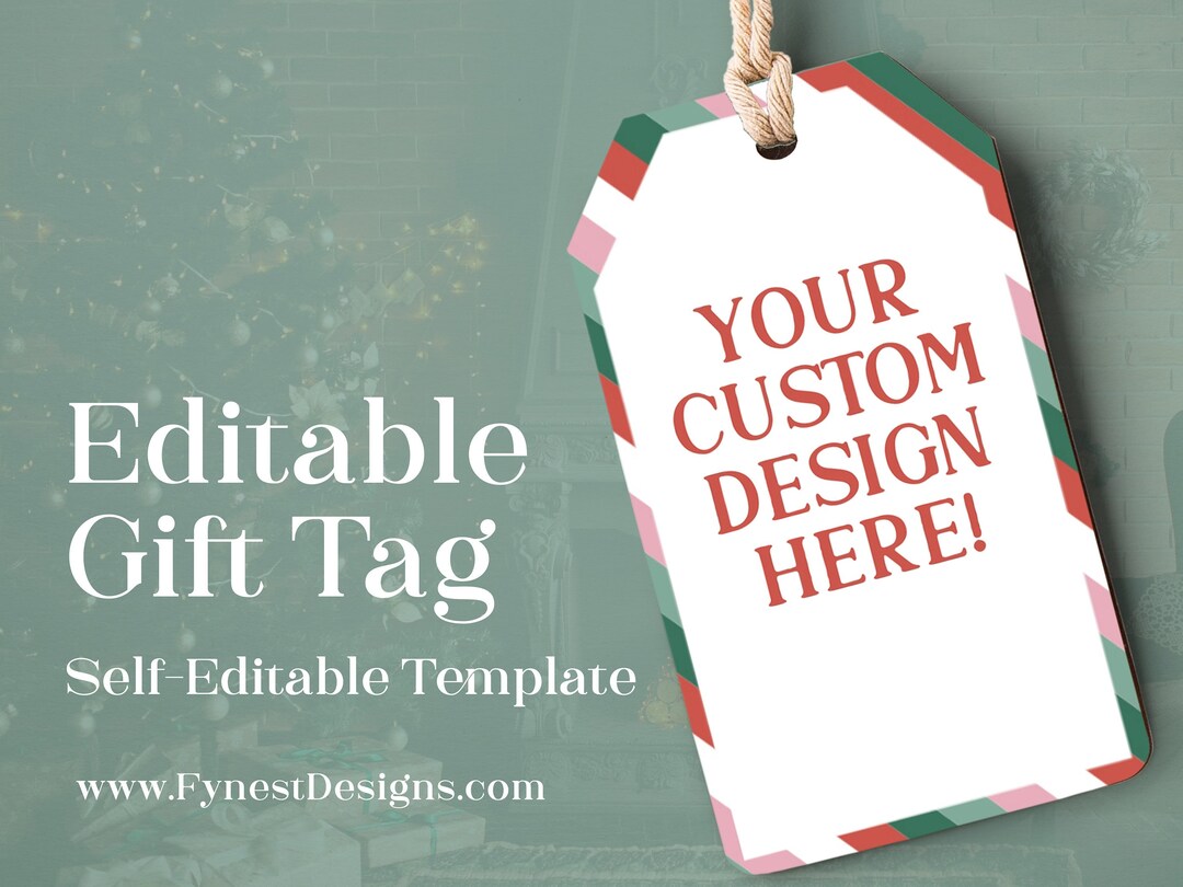 Editable Candy Cane Custom Gift Tag Green | Template Christmas Elf ...