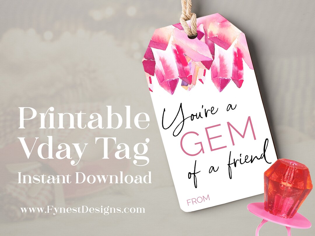 Youre a Gem Crystal Favor Tag Pink Printable Ring Valentines Day Easy ...