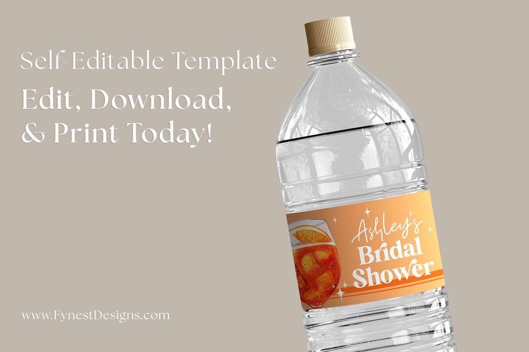 Editable Water Bottle Label Template for Bridal Shower Birthday Party ...