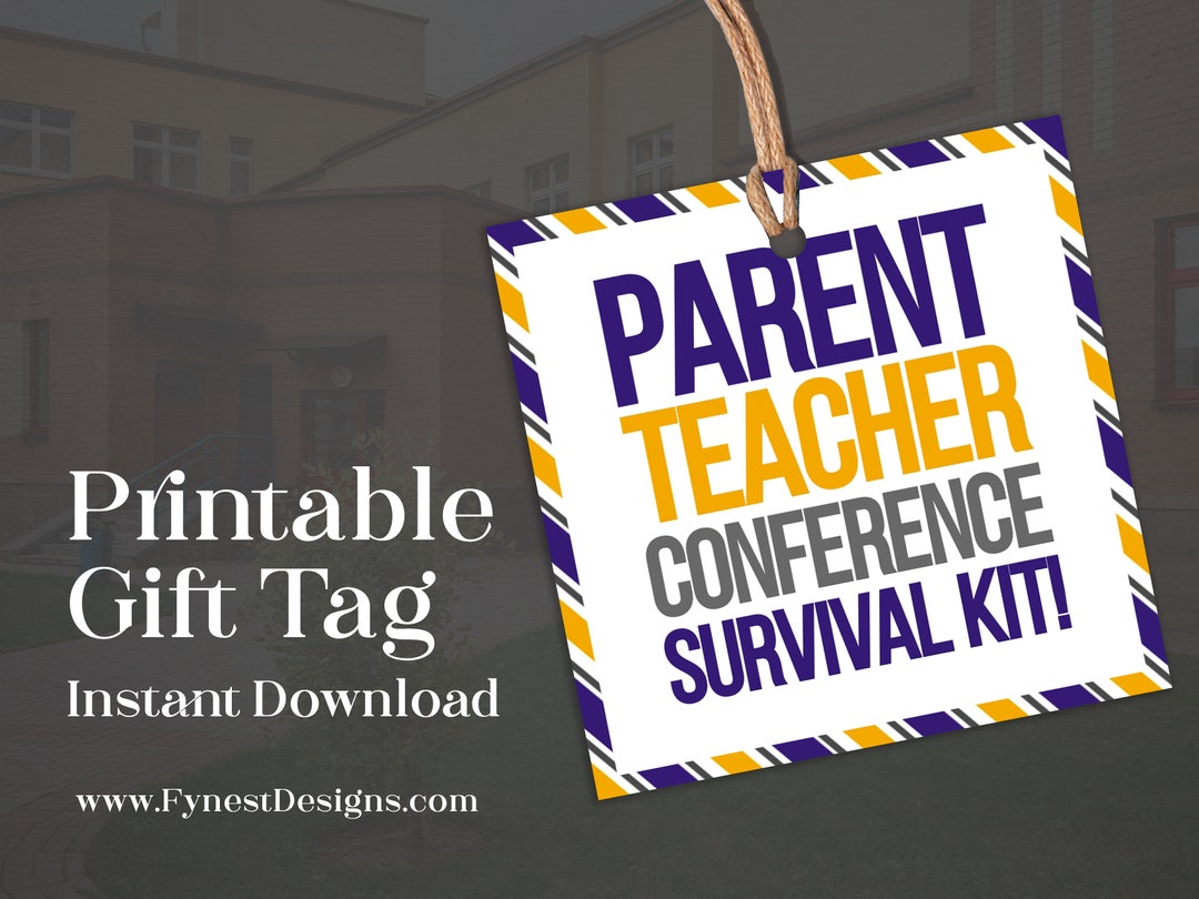 Parent Teacher Conference Survival Kit Square Gift Tags | Purple and ...