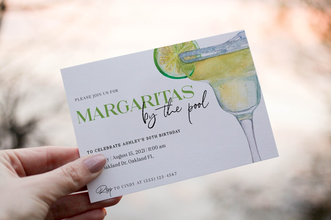 Editable Watercolor Margaritas by the Pool Invitation Template ...