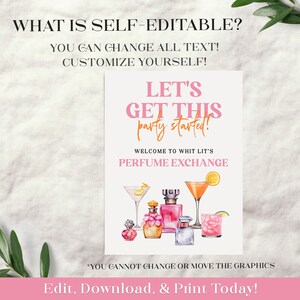 Editable Perfume Swap Welcome Sign Template Watercolor Perfume Bottle ...