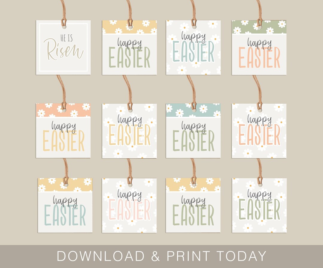 Printable Square Happy Easter Basket Gift Tags | Boho Set of 11 Bundle ...