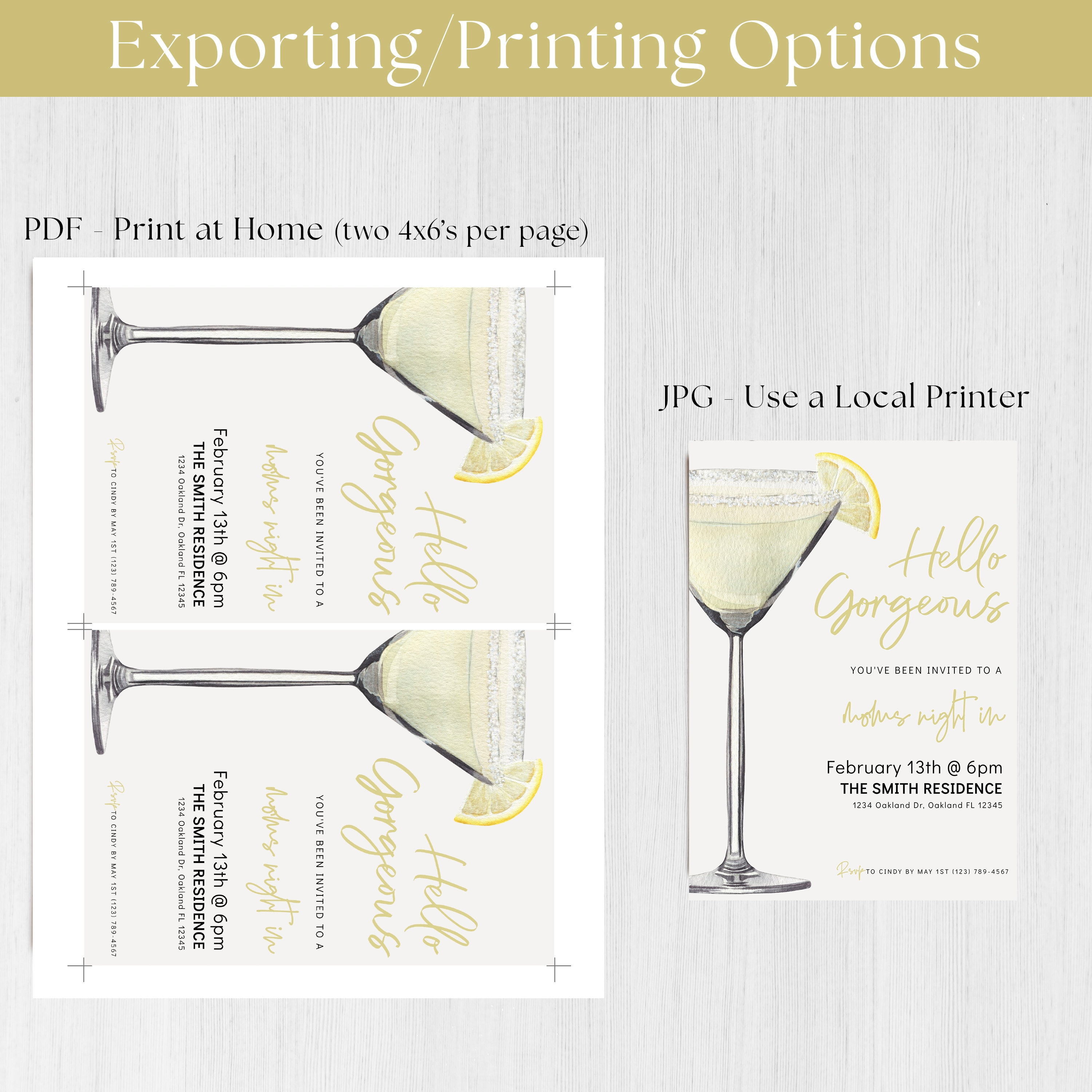 Editable Watercolor Lemon Drop Martini Girls Night Invitation Template ...