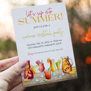 Editable Cocktail Summer Kickoff Party Invitation Drink Assortment Rum ...