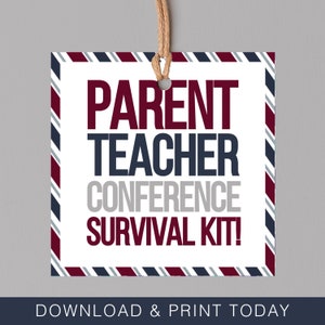 Parent Teacher Conference Survival Kit Square Gift Tags | Navy and ...