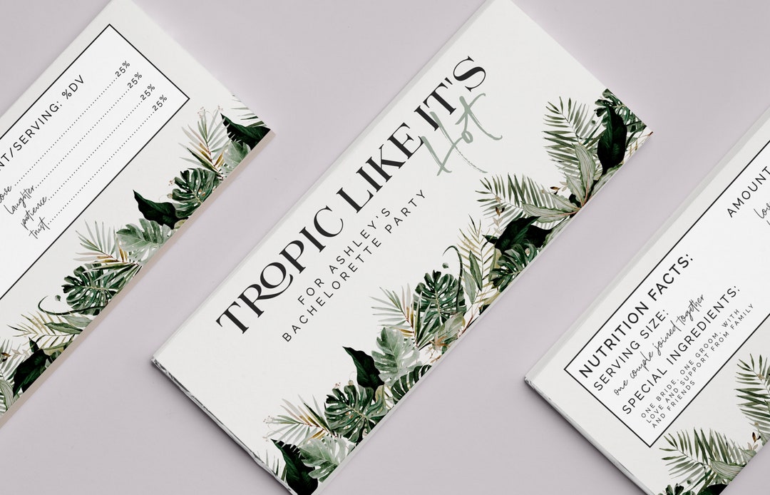 Editable Tropical Chocolate Wrapper Tropic Like Its Hot Greenery ...