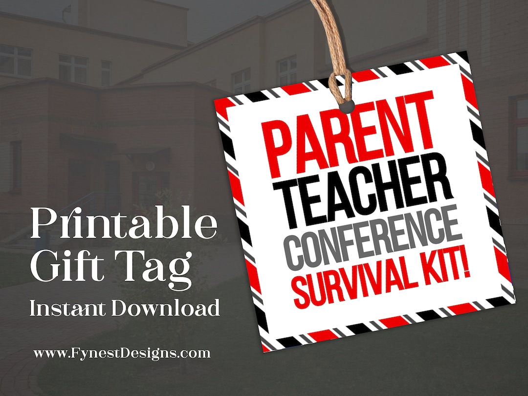 Parent Teacher Conference Survival Kit Square Gift Tags | Black and Red ...