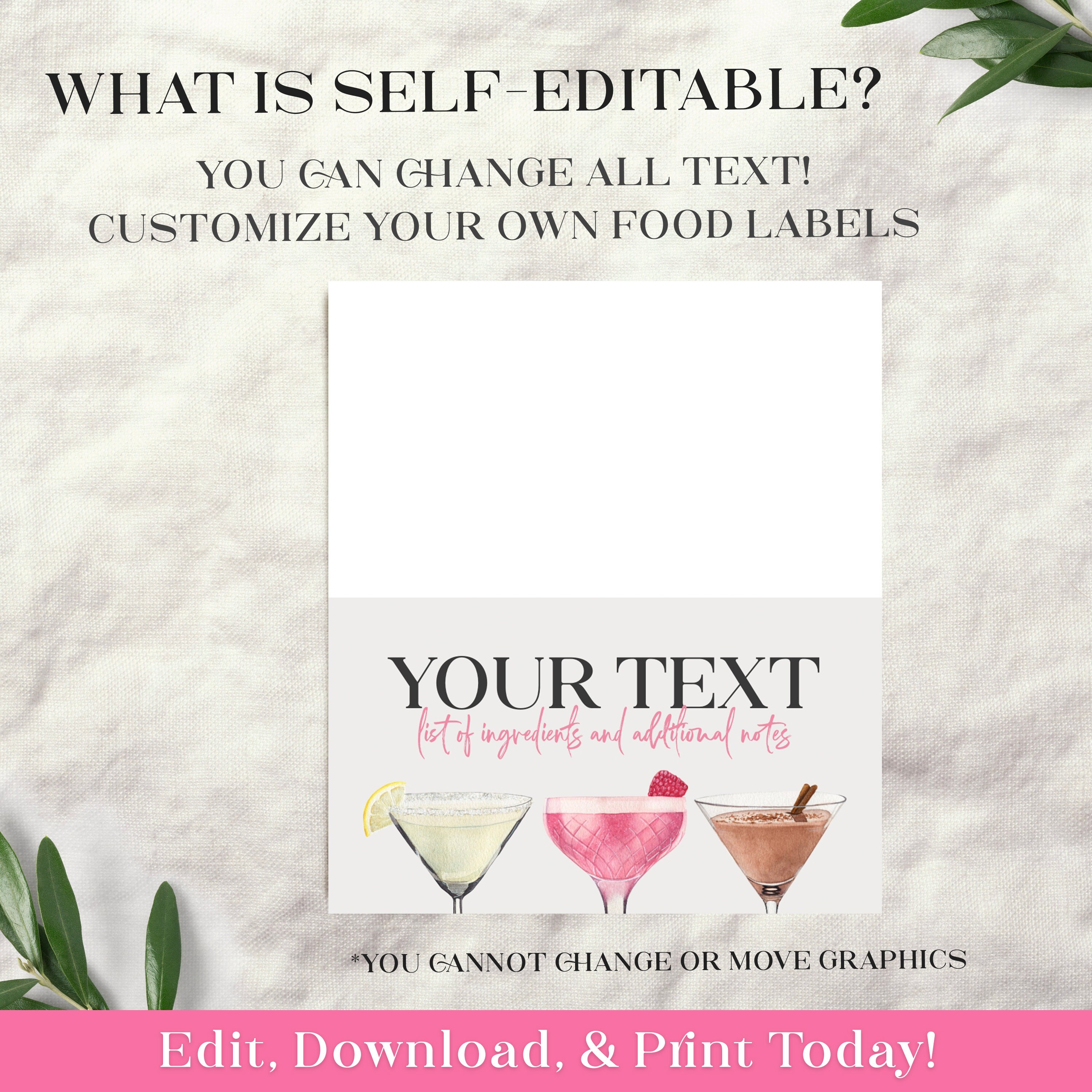Editable Food Buffet Label Watercolor Cocktails Instant - Etsy