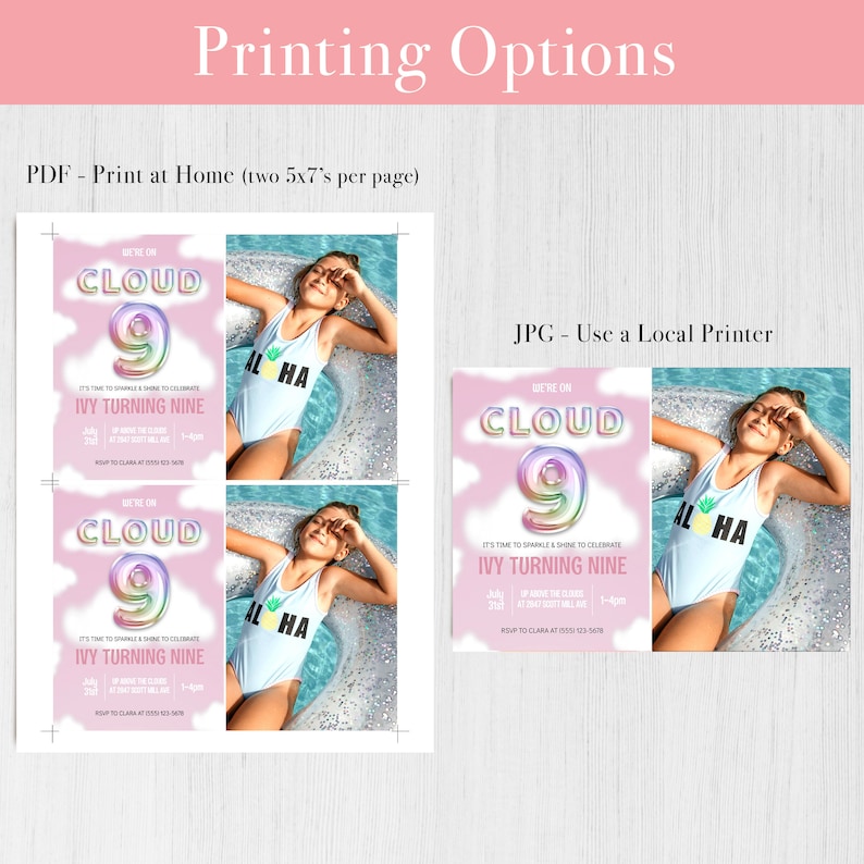 Editable Cloud Pink Birthday Party Invitation With Photo | Dream ...