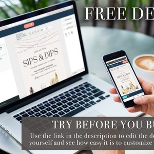 Editable Sips Dips Charcuterie Invitation Template Grazing Wine Cheese ...