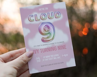 Editable Cloud 9 Rainbow Birthday Party Invitation Dream Sleepover ...