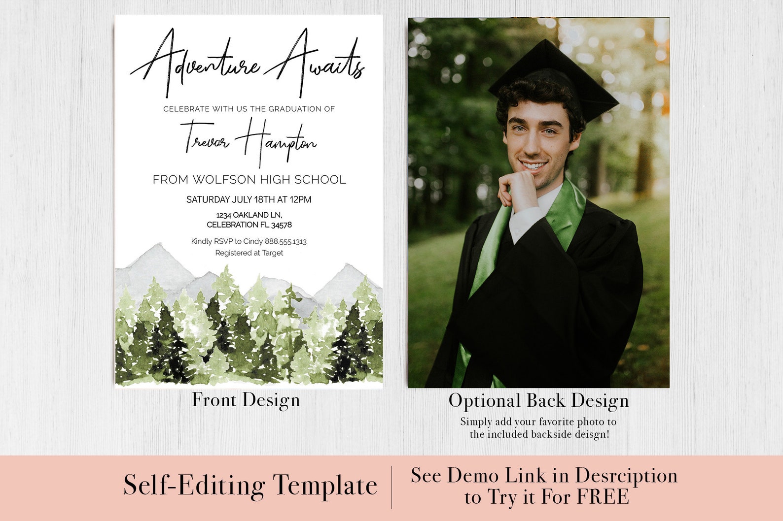 Editable Adventure Awaits Graduation Party Invitation Green - Etsy