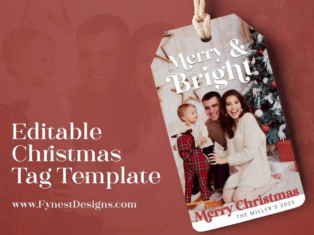 Editable Family Photo Xmas Gift Tag Template Merry and Bright Merry ...