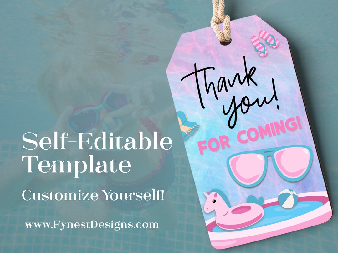 Editable Favor Gift Tag Template Stay Cool by the Pool Birthday Summer ...