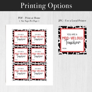 Printable Fast Food You Are a Moo-velous Teacher Gift Tag Idea ...