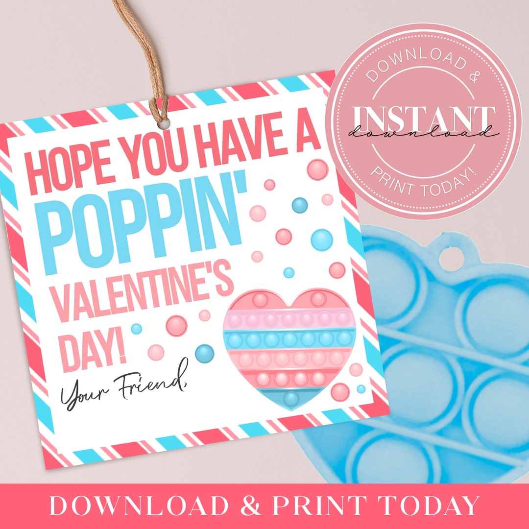 Valentine's Day Pop It Gift Tag Hope You Have a Popping Vday Red Blue ...