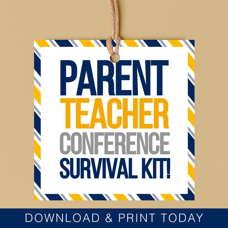 Parent Teacher Conference Survival Kit Square Gift Tags | Navy and ...