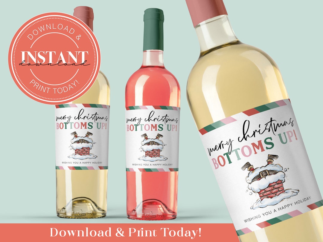 Wine Bottle Labels for Christmas Party Decorations and Favors | Bottoms ...