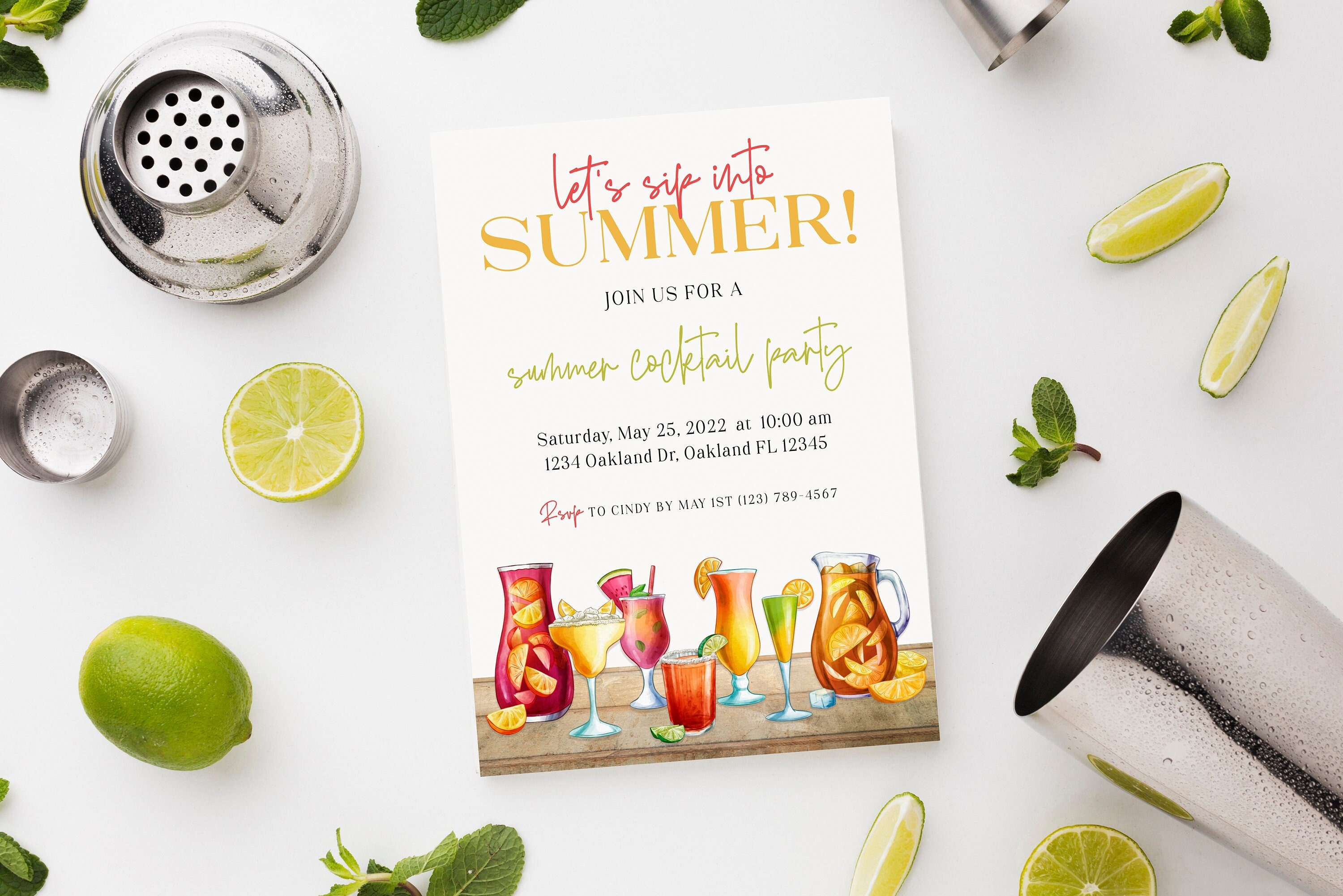 Editable Cocktail Summer Kickoff Party Invitation Drink - Etsy