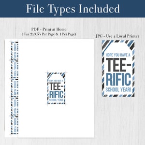 Printable Have a Tee-rific School Year Favor Gift Tag Printable Blue ...