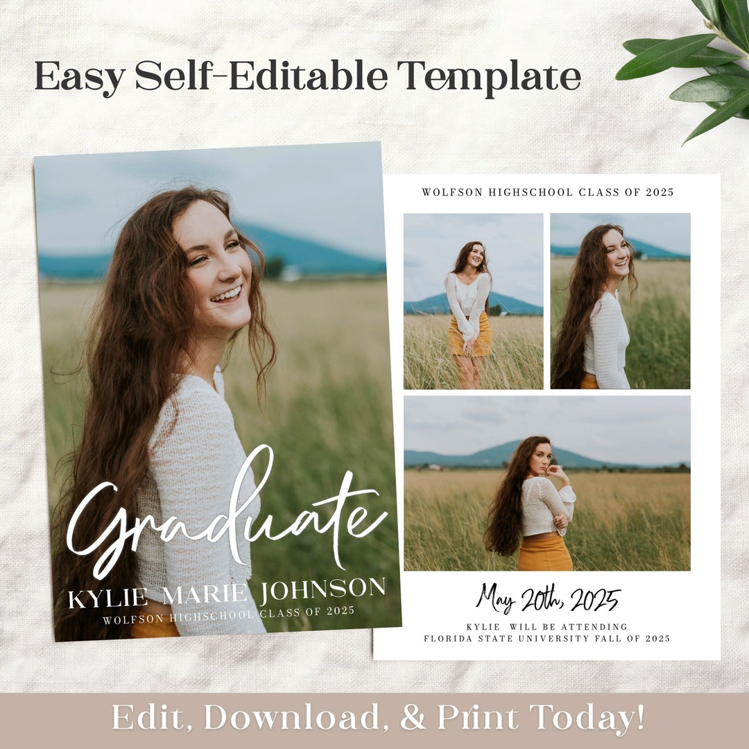 Editable Boho Graduation Announcement Invitation Template Self Editable ...