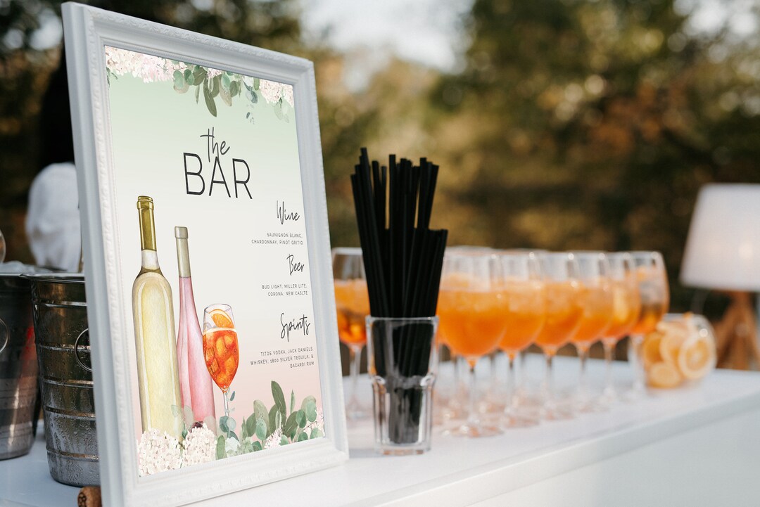 Editable Bridal Shower Bar Sign Aperol Spritz Template Wine Rose ...