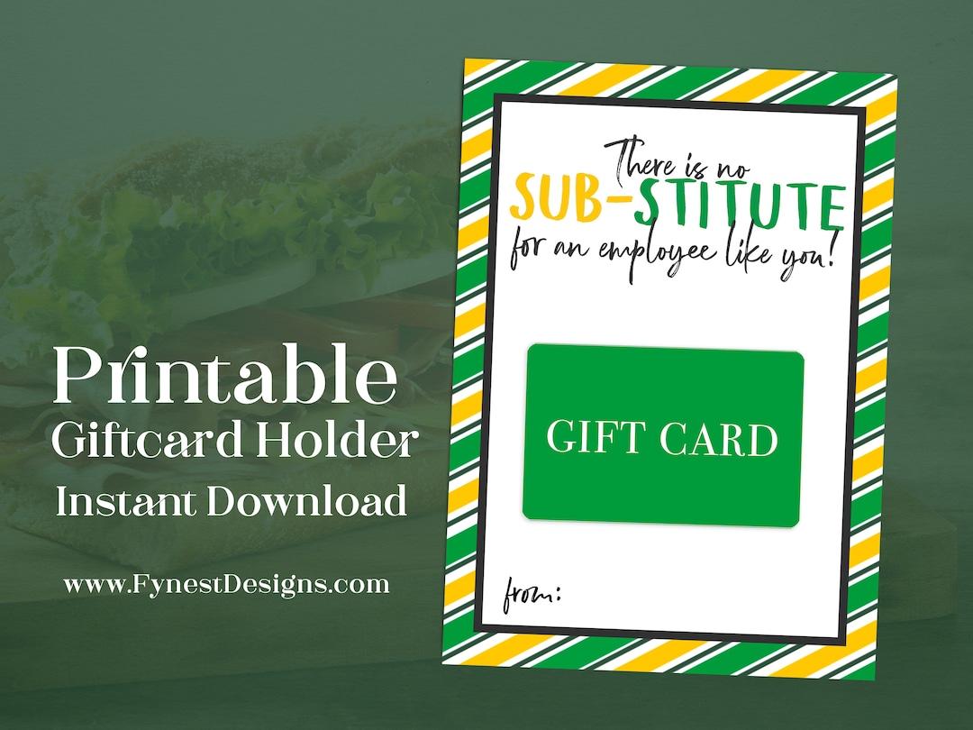 Printable Employee Subs Giftcard Card Holder | Printable Employee ...