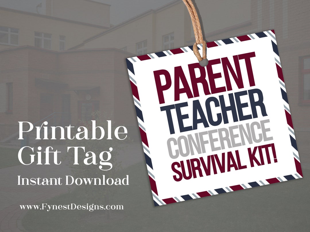 Parent Teacher Conference Survival Kit Square Gift Tags Navy and ...