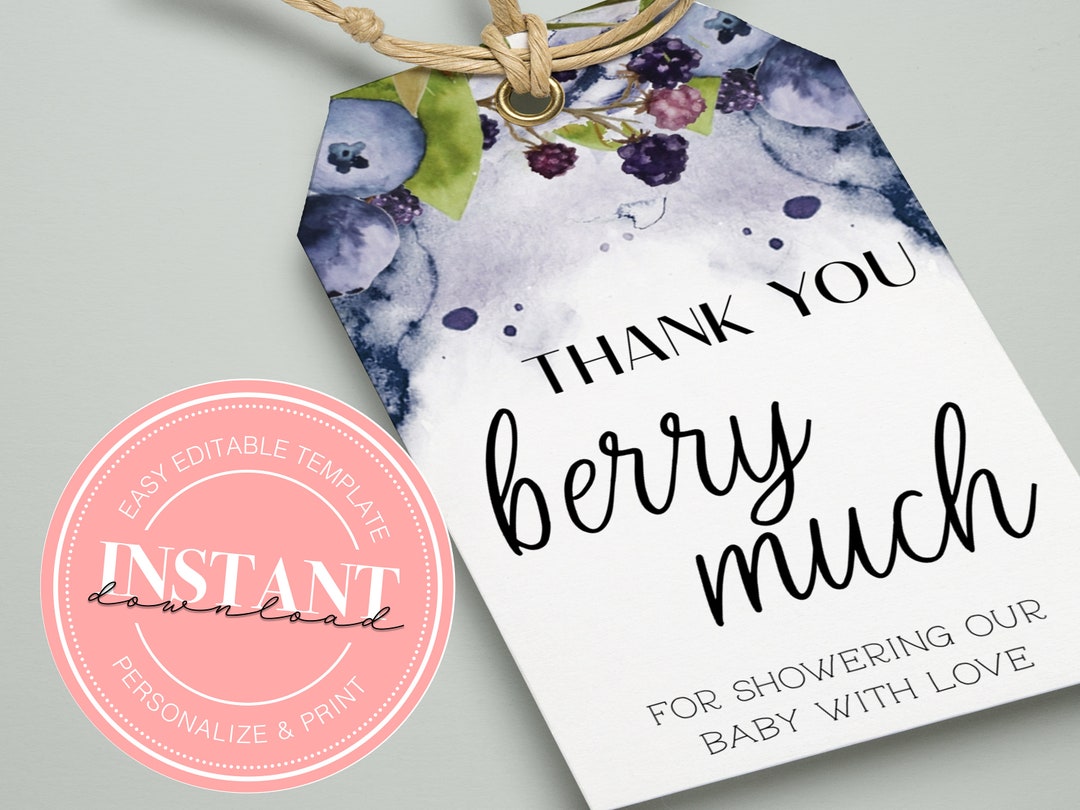 Editable Berry Blueberry Thank You Tag Calligraphy Unisex - Etsy